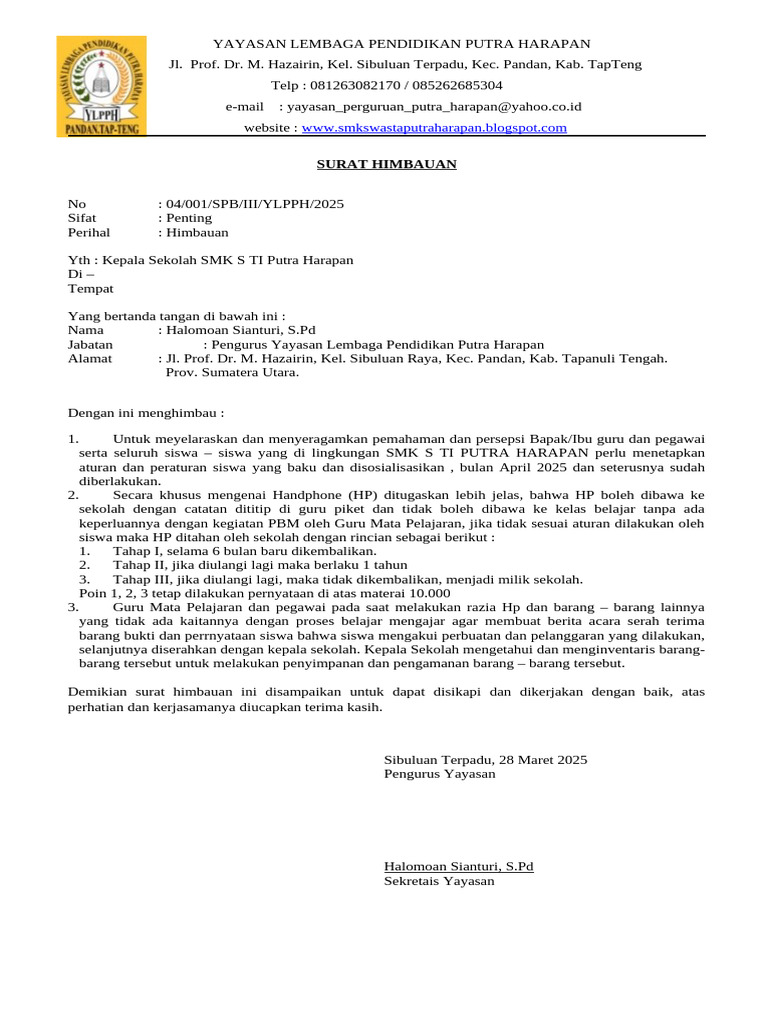 Surat Himbauan Untuk HP | PDF