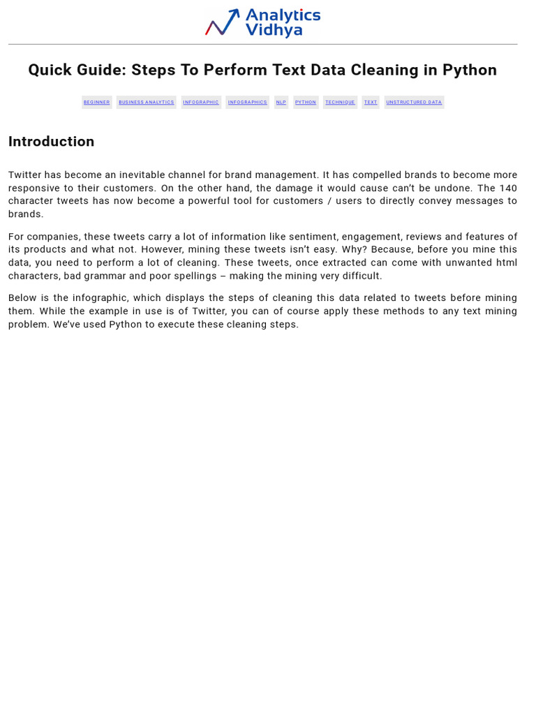 Quick Guide - Steps To Perform Text Data Cleaning in Python | PDF