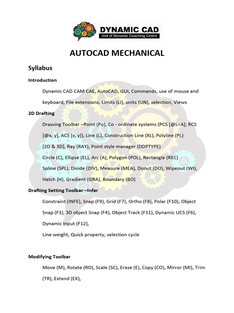 AutoCAD Syllabus for Mechanical Engineering | PDF