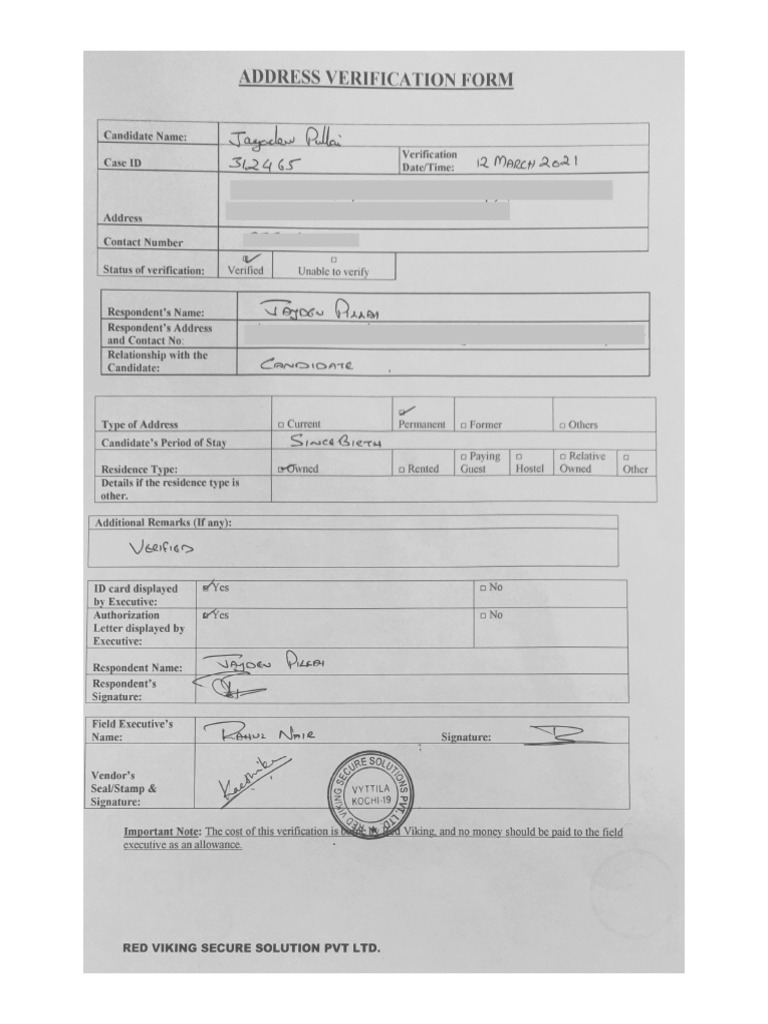 Addres Verification Sample | PDF