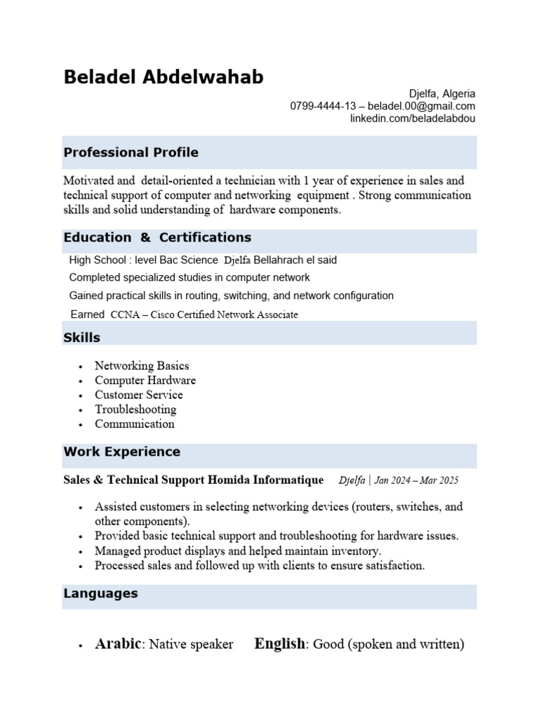 Beladel Abdelwahab: Professional Profile | PDF
