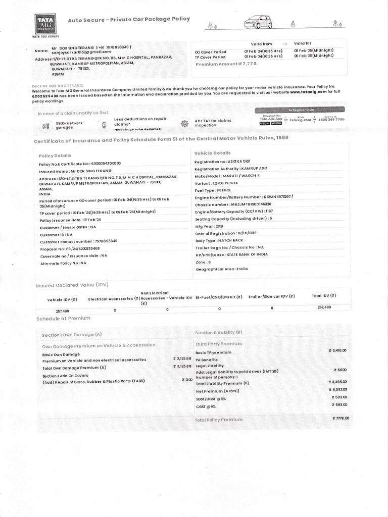 Motor Vehicle Insurance Policy Details | PDF