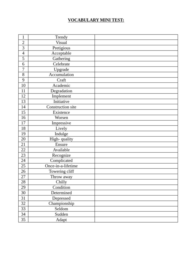 Vocabulary Mini Test | PDF