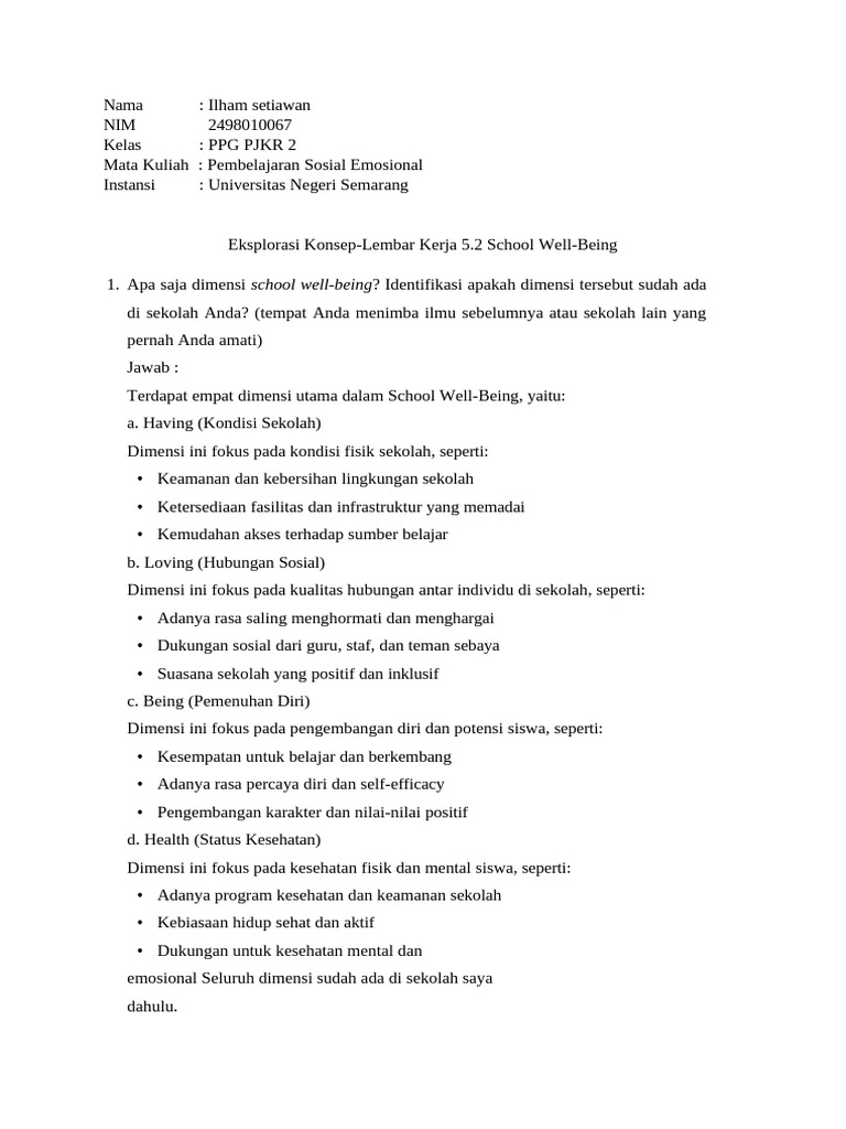 Eksplorasi Konsep-Lembar Kerja 5.2 School Well-Being (1) | PDF