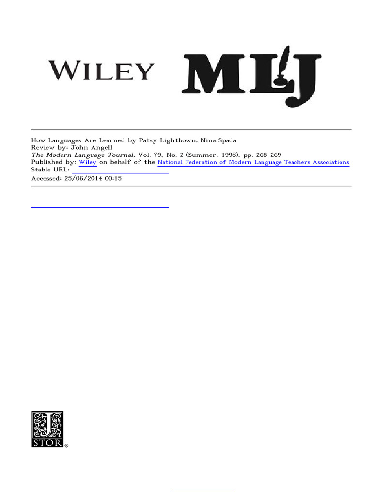 How Languages Are Learned by Patsy Lightbown and Nina Spada - Reviewed by John Angell | PDF ...