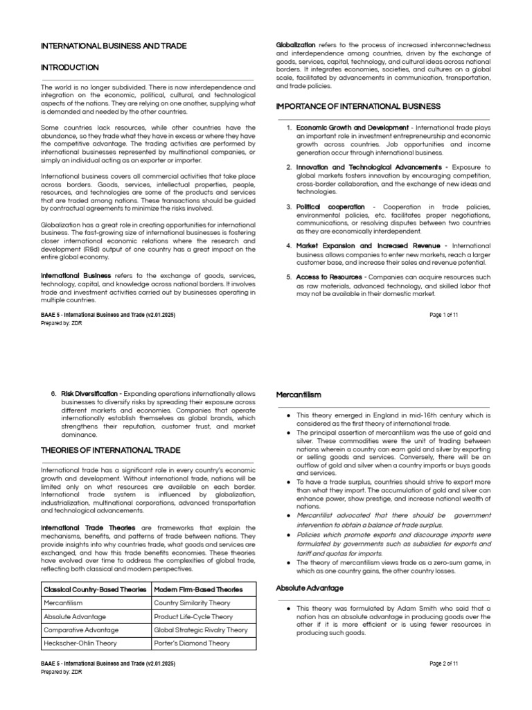 For Distri International Business and Trade Handouts V2 | PDF | Trade Agreements | Trade