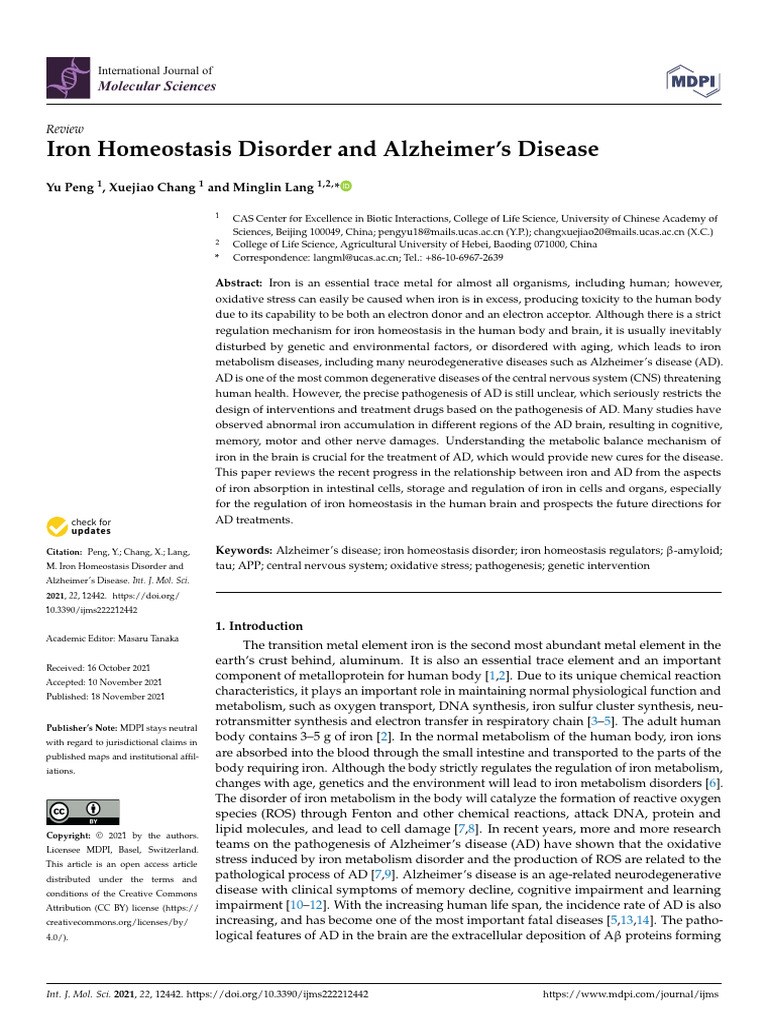 3 Iron Homeostasis Disorder and Alzheimer’s Disease | PDF | Iron ...