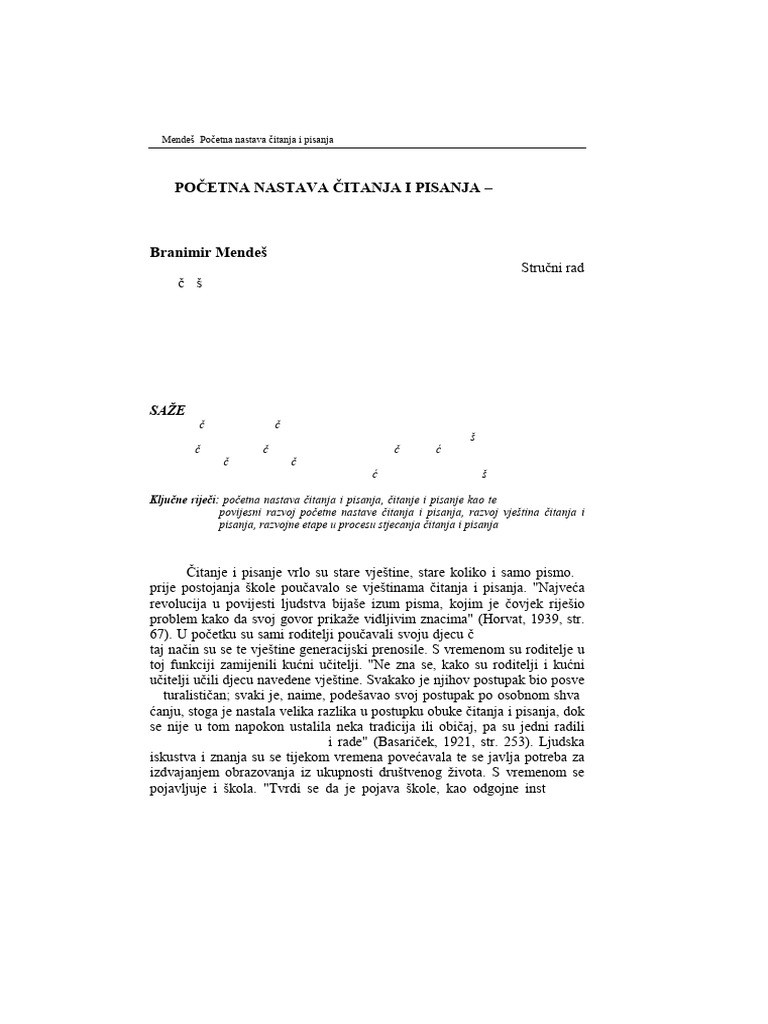 Pocetna Nastava Citanja I Pisanja - Temelj Nastave | PDF
