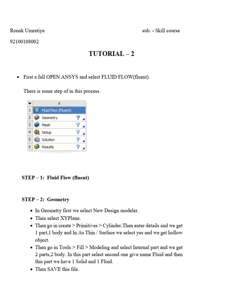 ANSYS Fluid Flow Tutorial Steps | PDF