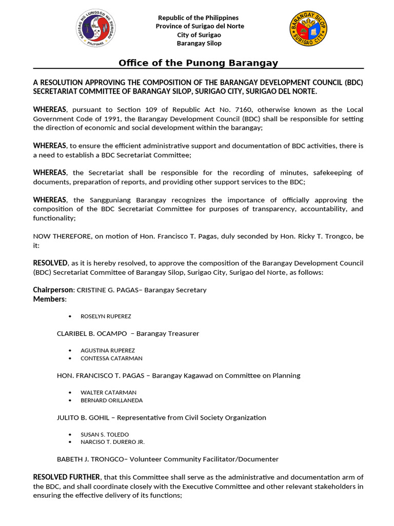 BDC Resolution Secretariat | PDF | Government