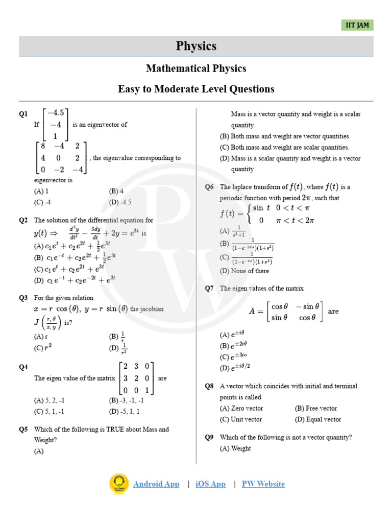IIT JAM Physics Question Solutions | PDF | Eigenvalues And Eigenvectors | Mathematical Analysis