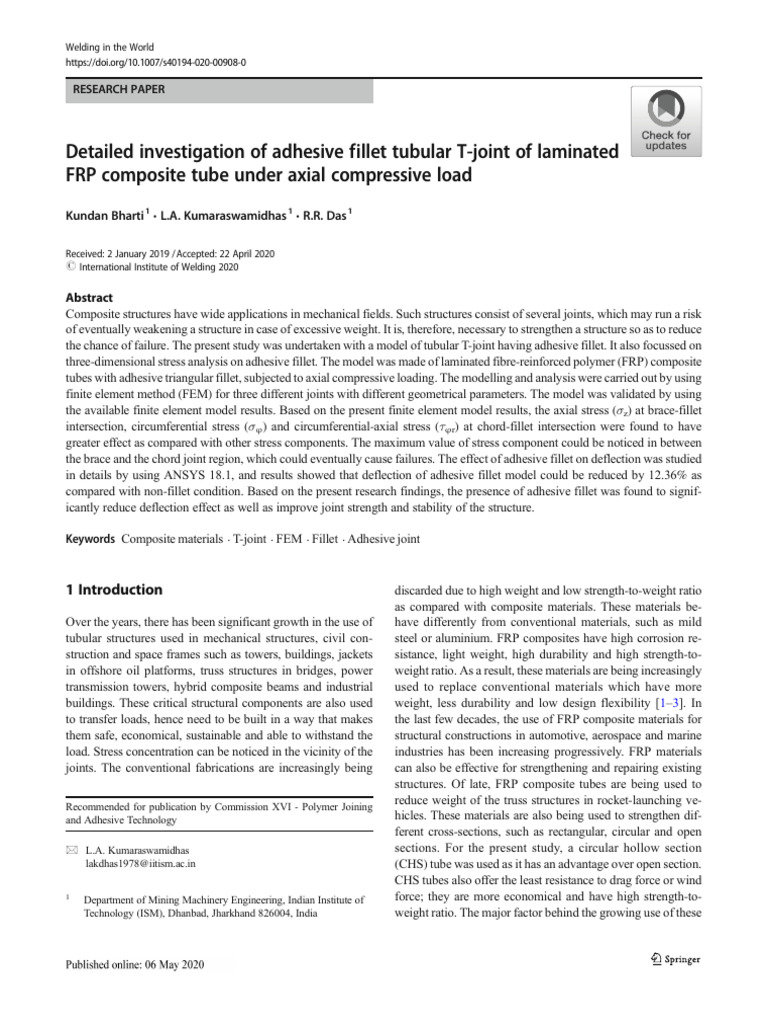 Detailed Investigation of Adhesive Fillet Tubular T-Joint of Laminated ...