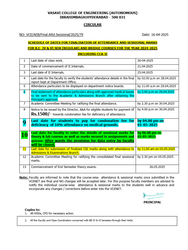 Circular-79-Be-Iv - Vi-Sem-Final Attd-Sessional Marks-16-04-2025 | PDF | Educational Stages