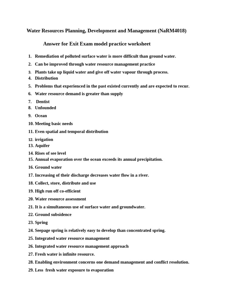 Answer Sheet For Water Resources Planning | PDF
