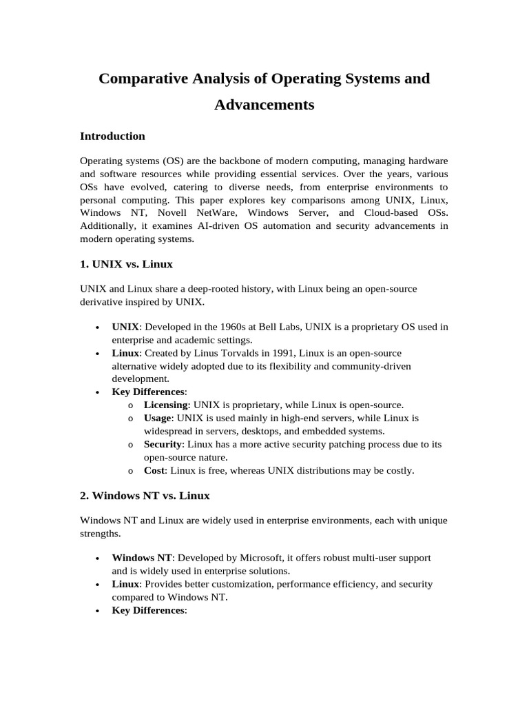 Comparative Analysis of Operating Systems and Advancements | PDF | Linux | Microsoft Windows
