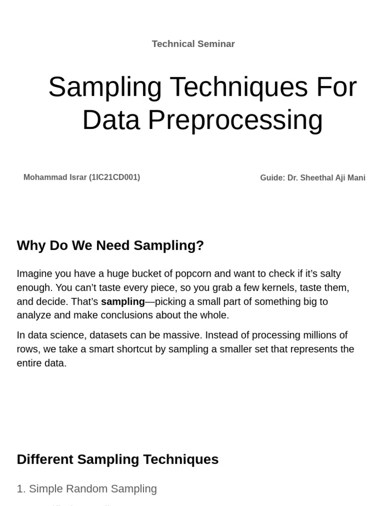 Sampling Techniques For Data Preprocessing | PDF | Sampling (Statistics ...