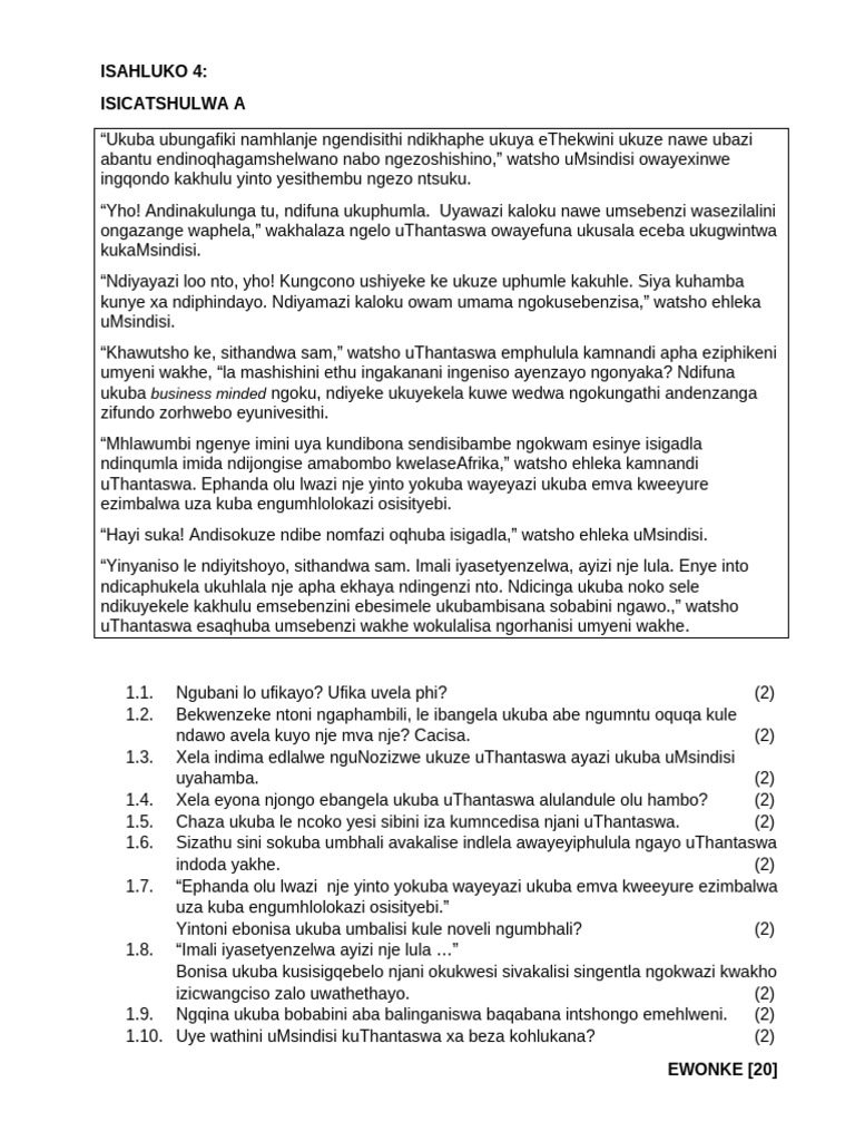 UThantaswa noMsindisi: Iingxoxo Zoshishino | PDF