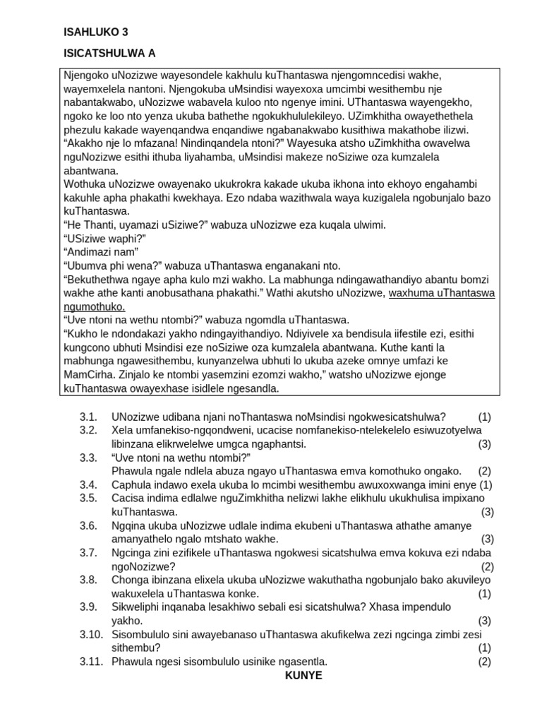 Umsebenzi Isahluko 3 | PDF