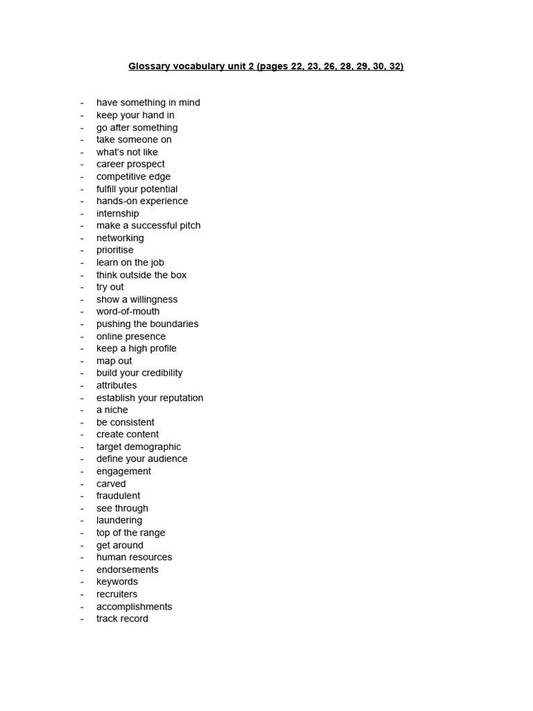 Glossary Vocabulary Unit 2 | PDF