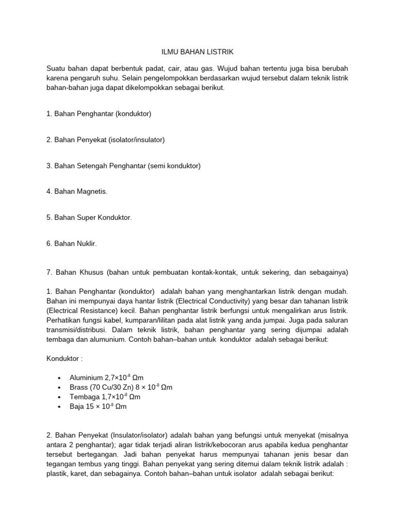 ILMU BAHAN LISTRIK - Print | PDF
