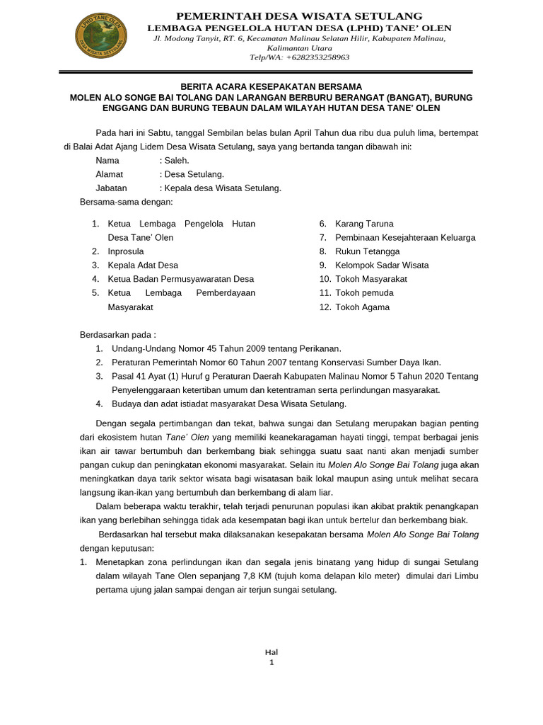 Berita Acara Kesepakatan Bersama | PDF