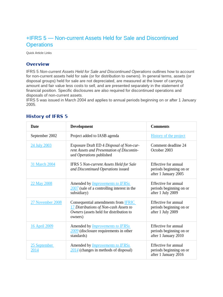 IFRS 5 - Non-Current Assets Held For Sale and Discontinued Operations ...