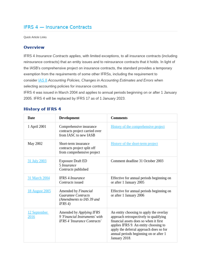 Overview of IFRS 4 Insurance Contracts | PDF | International Financial ...
