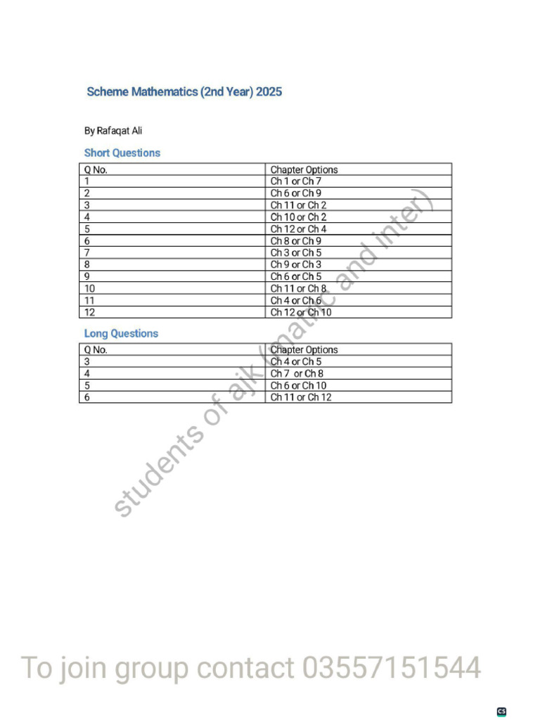Scheme 2nd Year Math 2025 | PDF