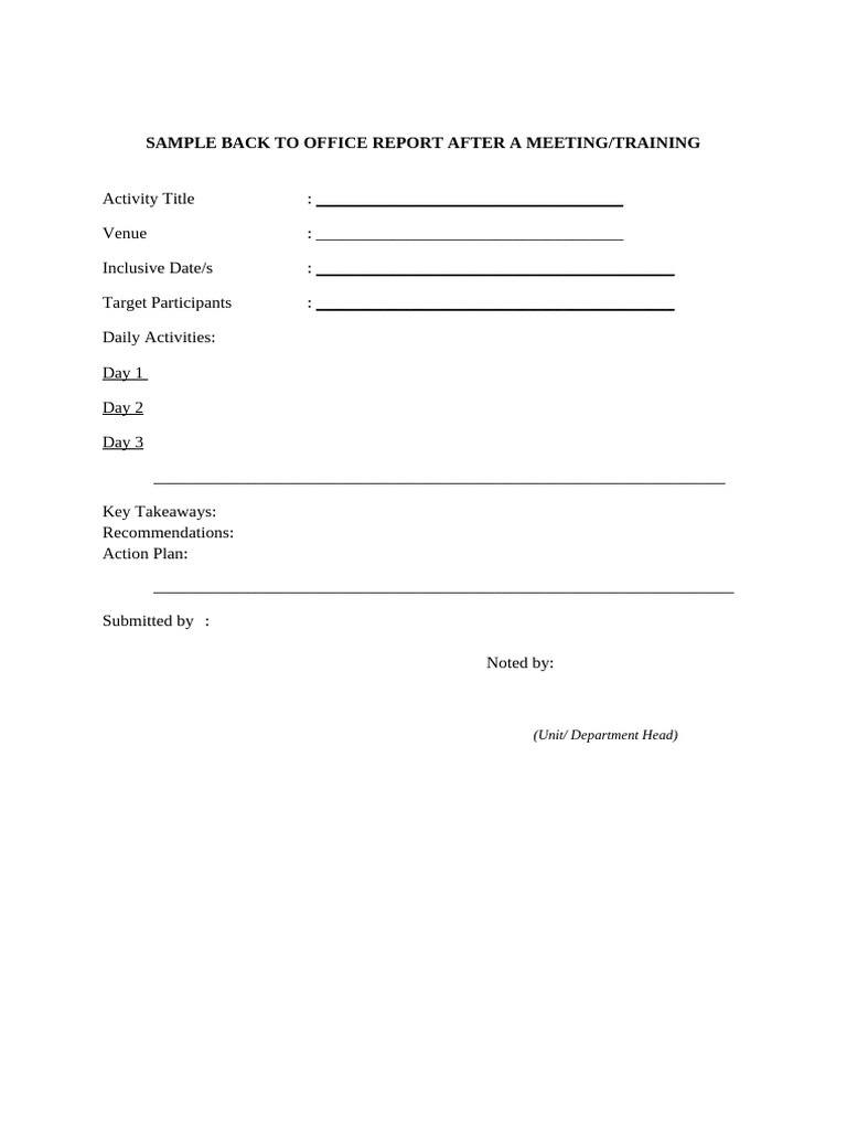 Sample Back To Office Report | PDF