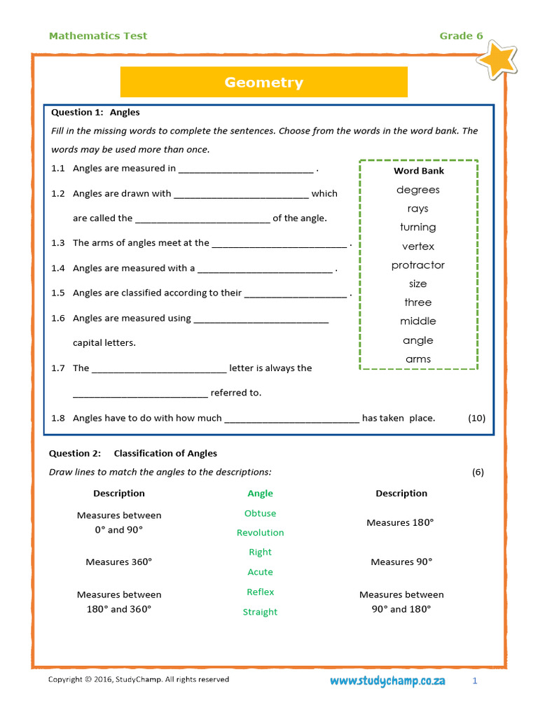 Gr6 Maths Test 9 Geometry Basic | PDF | Triangle | Rectangle