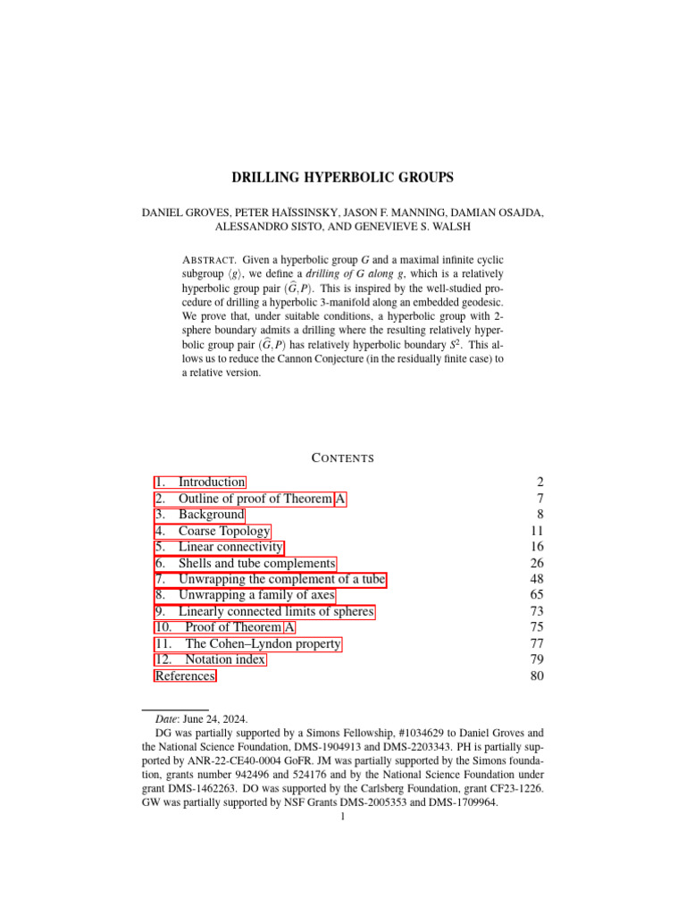Drilling Hyperbolic Groups | PDF | Group (Mathematics) | Conjecture