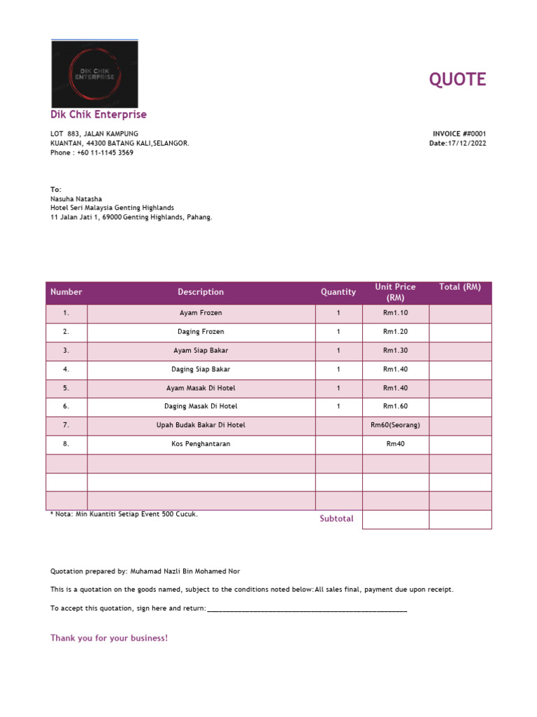 Dak Kechik Enterprice | PDF