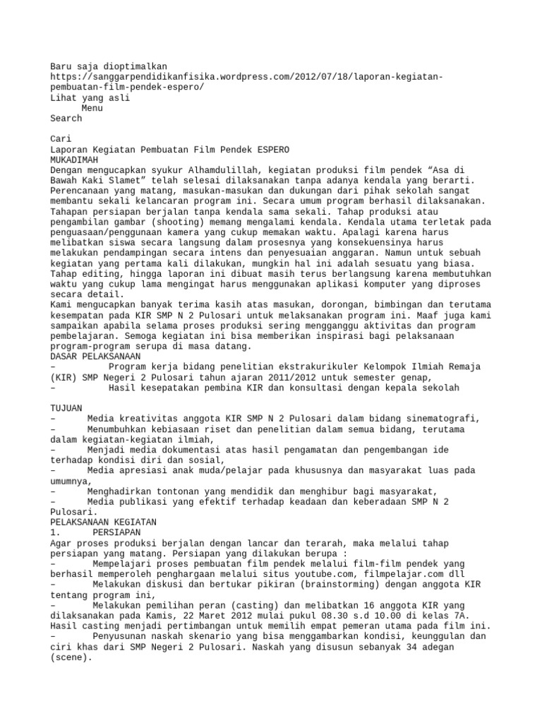 Contoh Hasil Laporan Shooting | PDF