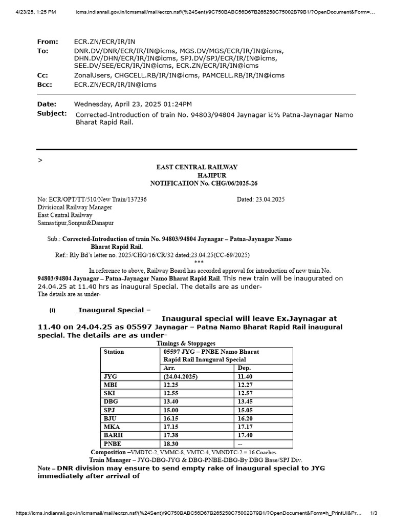Corrected-Introduction of Train No 94803 94804 Ja - 250423 - 132855 | PDF | Land Transport ...