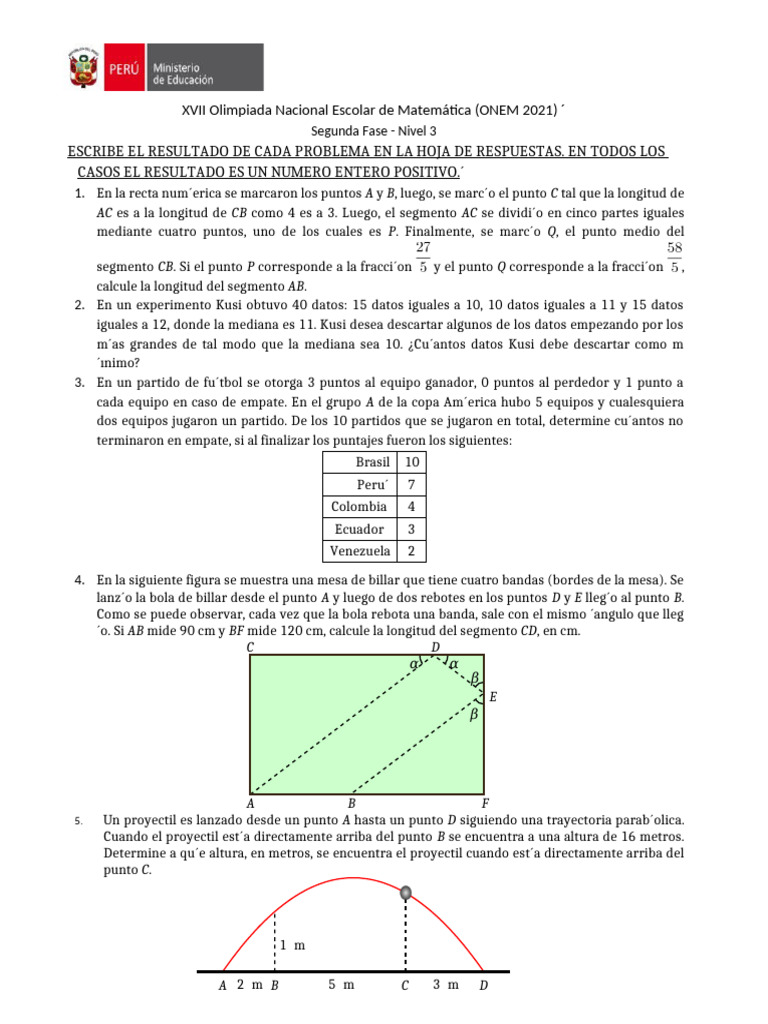 Prueba Onem 3 Nivel Etapa Ugel 15 de Setiembre 2021 | PDF | Cue Sports