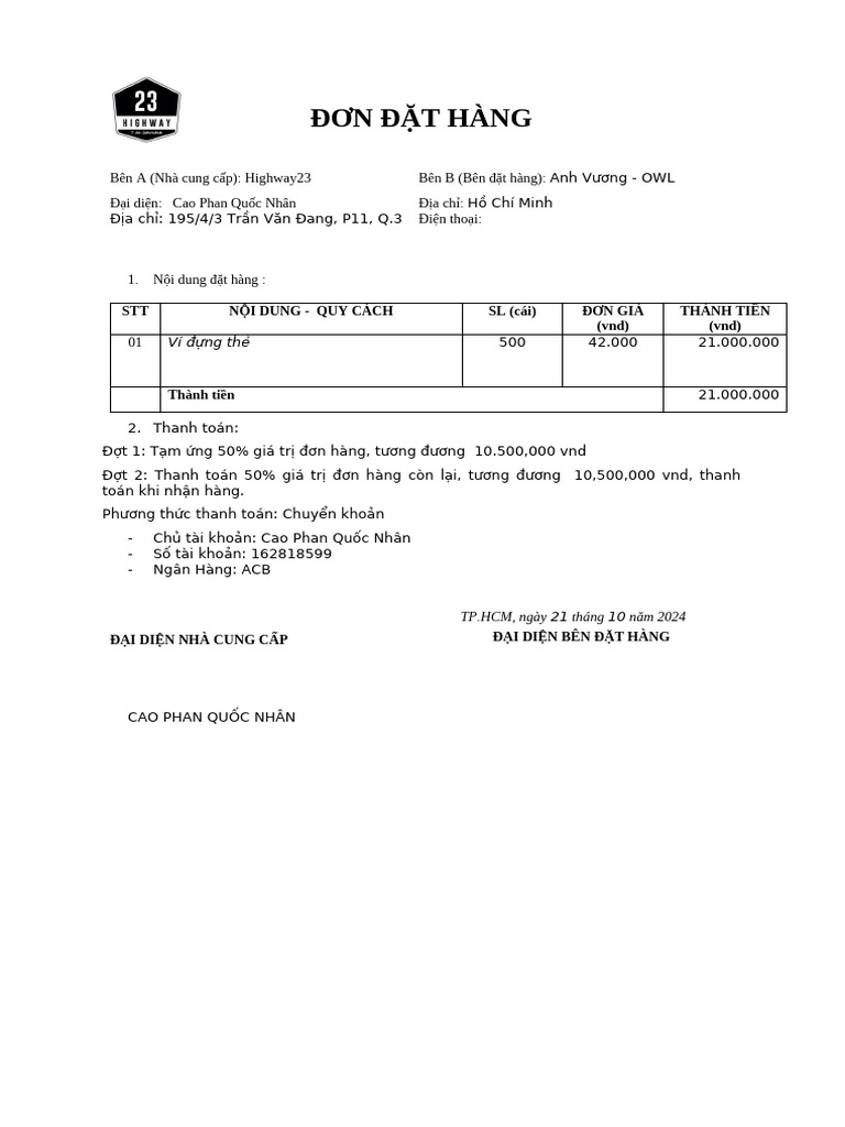 MẪU ĐƠN ĐẶT HÀNG | PDF