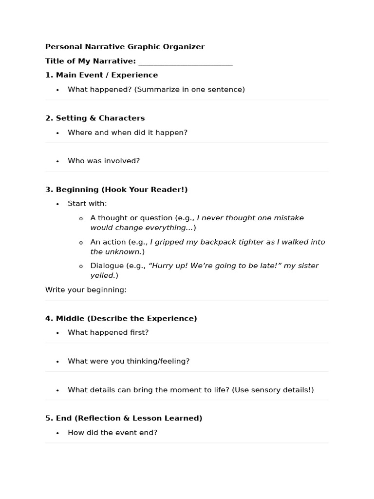 Personal Narrative Graphic Organizer | PDF
