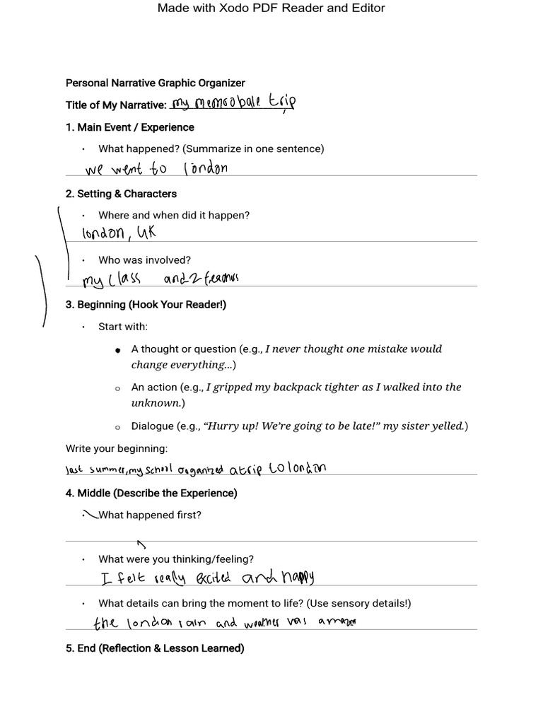 Personal Narrative Graphic Organizer | PDF