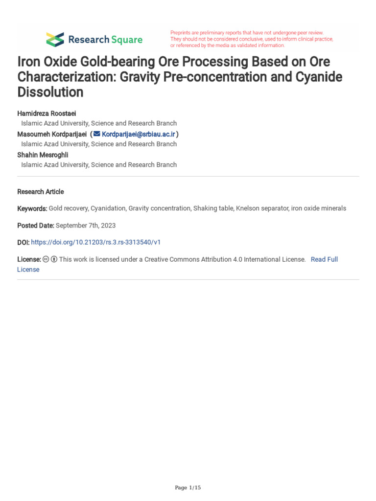 Iron Oxide Gold-Bearing Ore Processing Based On or | PDF | Gold ...