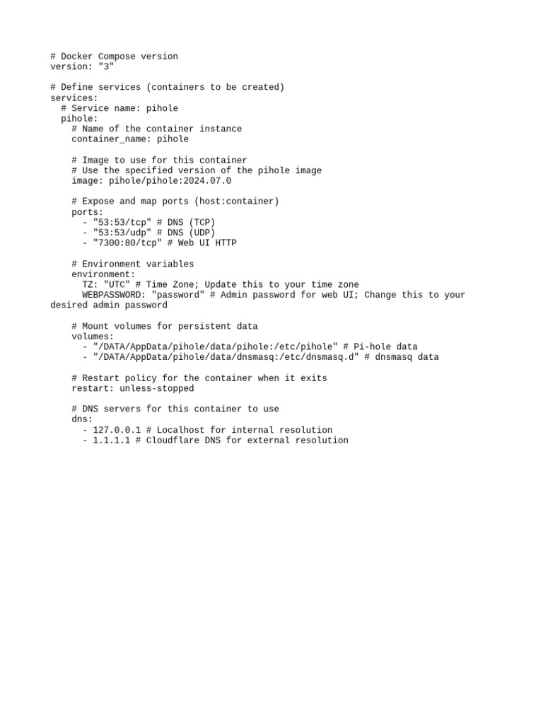 Docker Compose Pihole.yml | PDF