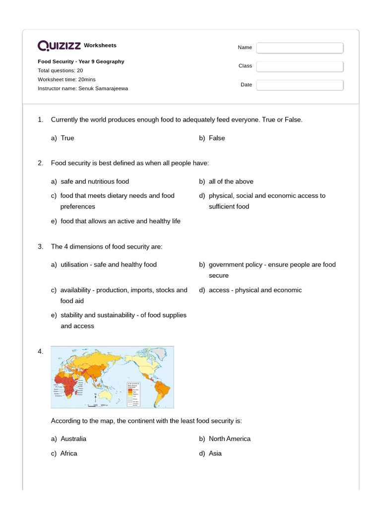 Food Security - Year 9 Geography - Quizizz | PDF | Food Security ...