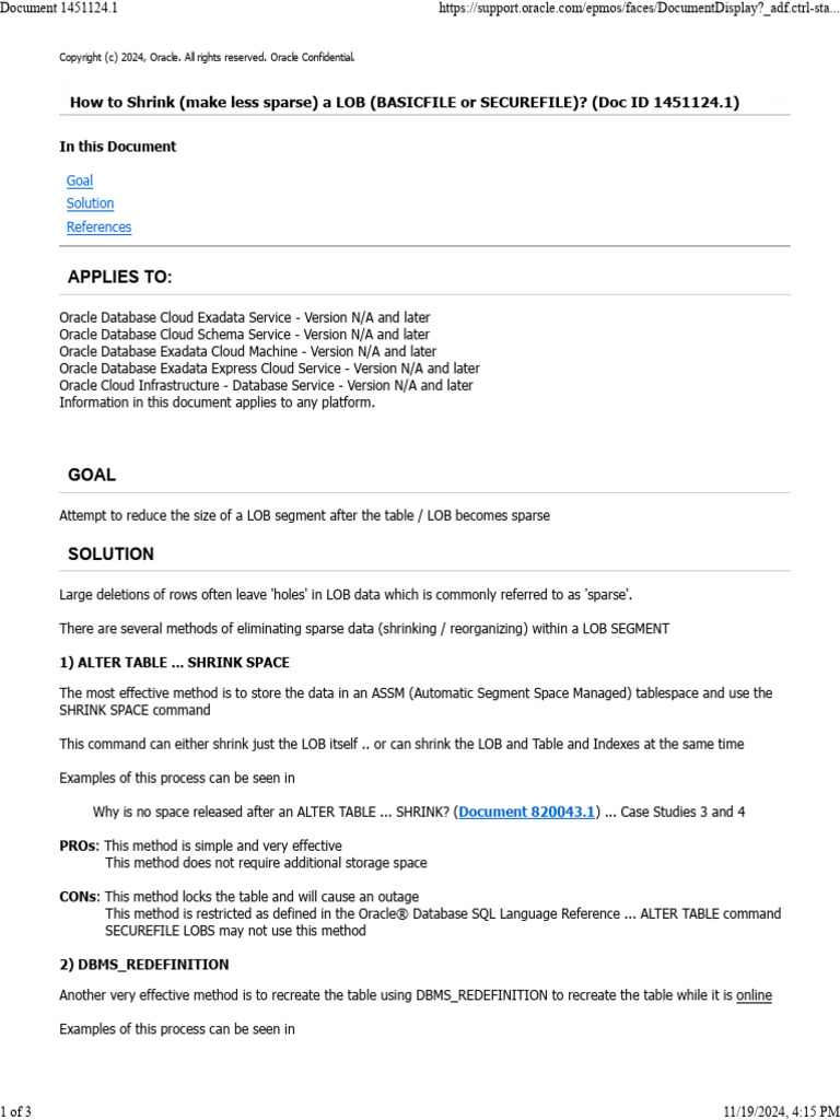 Reclaim Unised Space in Oracle | PDF | Databases | Cloud Computing