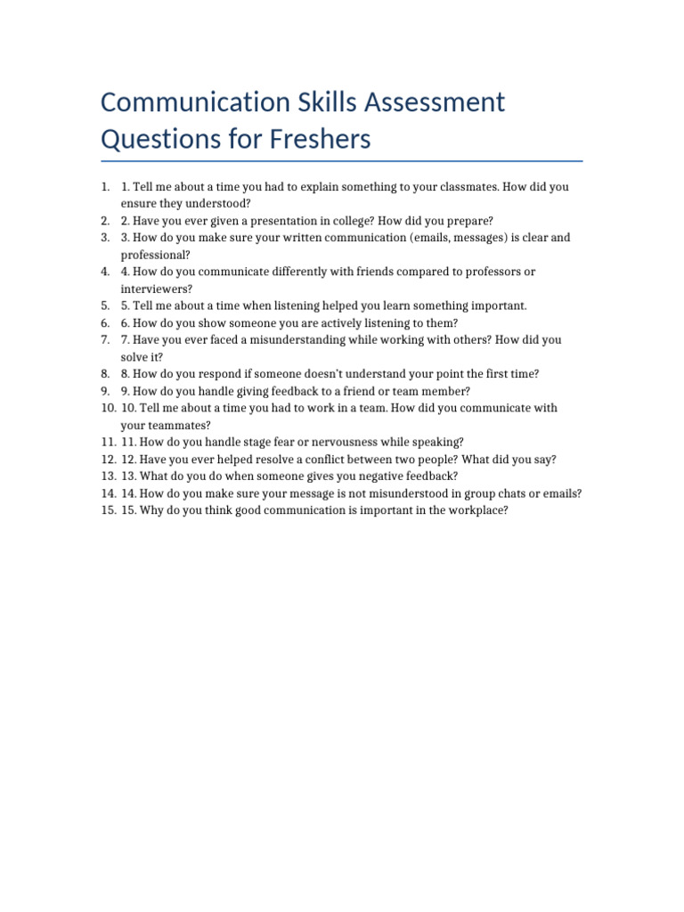 Communication Skills Questions Freshers | PDF