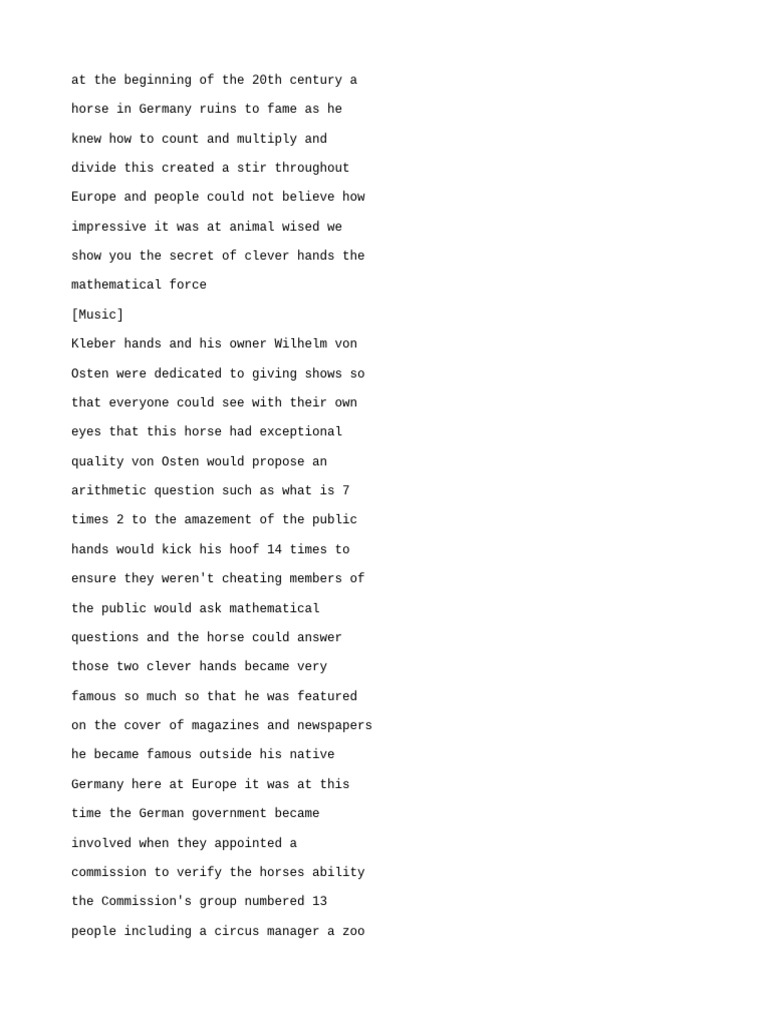 (CLEVER HANS) The HORSE That Learned MATHEMATICS - English | PDF ...