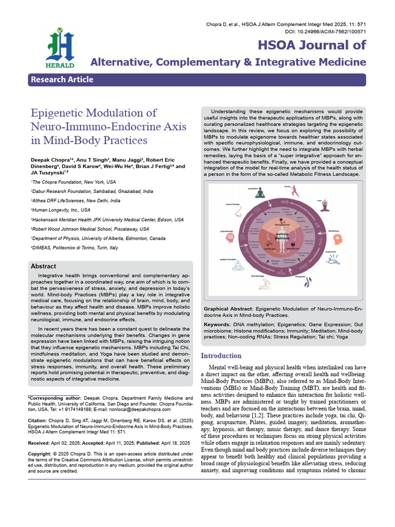 Epigenetic Modulation of Neuro Immuno Endocrine Axis in Mind Body ...