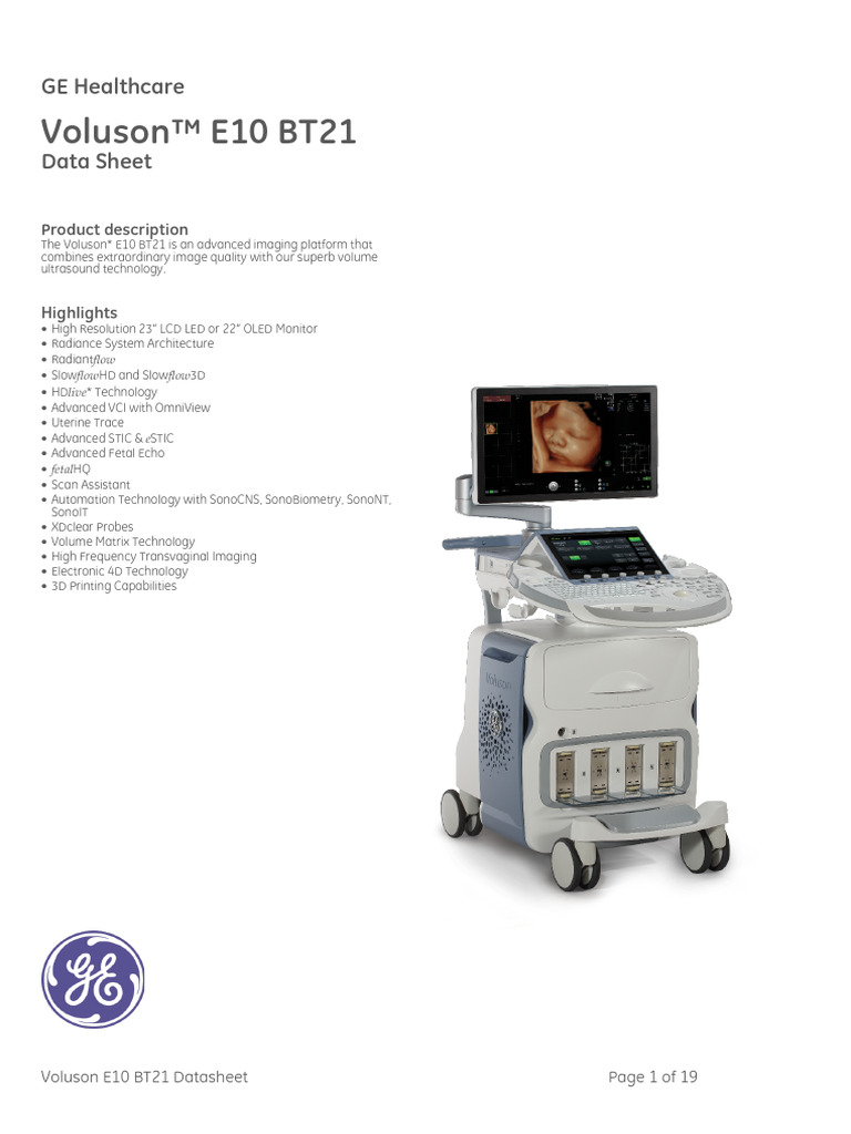 Voluson VE10 BT21 Data Sheet | PDF | Medical Ultrasound | Raw Image Format