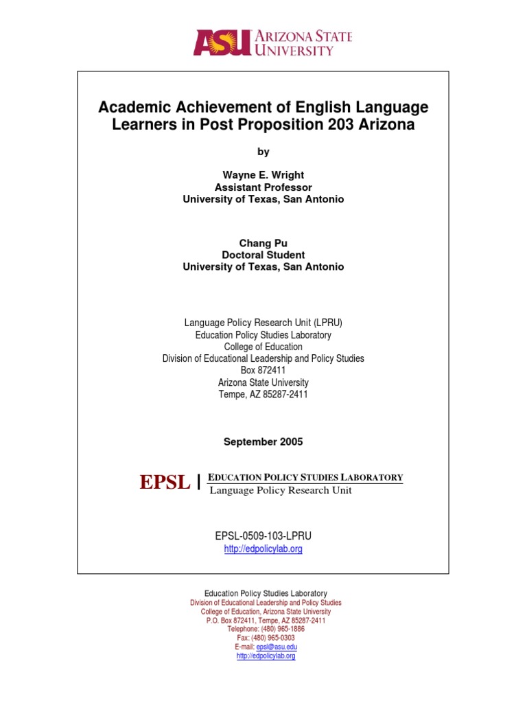 Academic Achievement of English Language Learners in Post Proposition ...