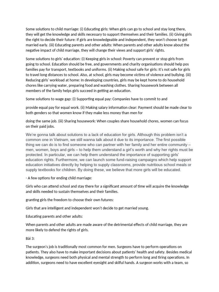 Some Solutions To Child Marriage | PDF | Female Education | Gender Pay Gap