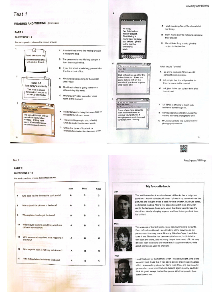 KET Test 1-Reading and Writing | PDF