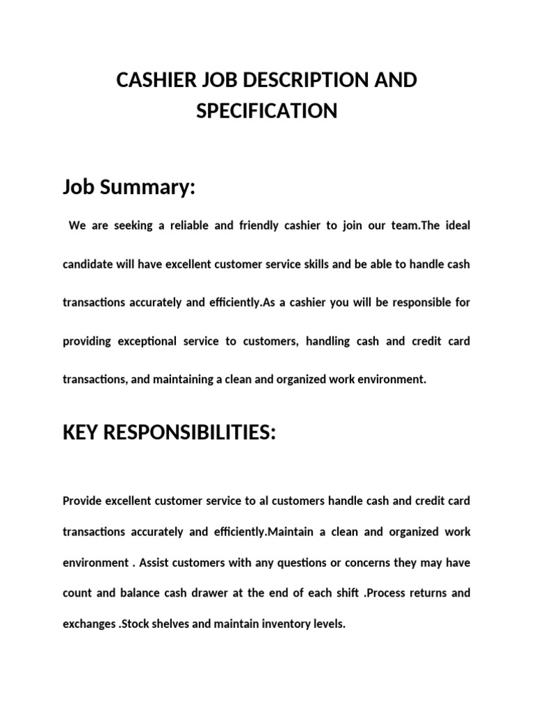 Cashier Job Description and Requirements | PDF